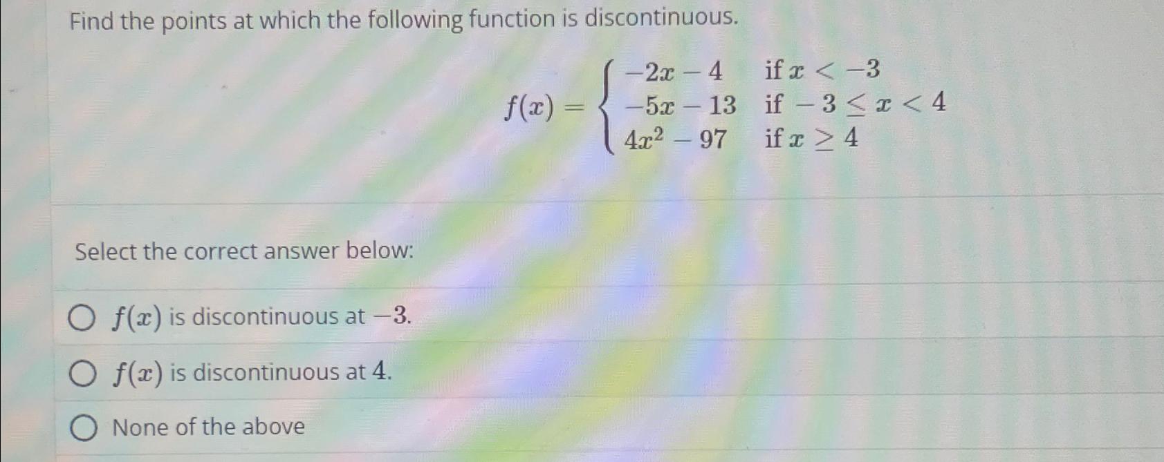 Solved Find the points at which the following function is | Chegg.com