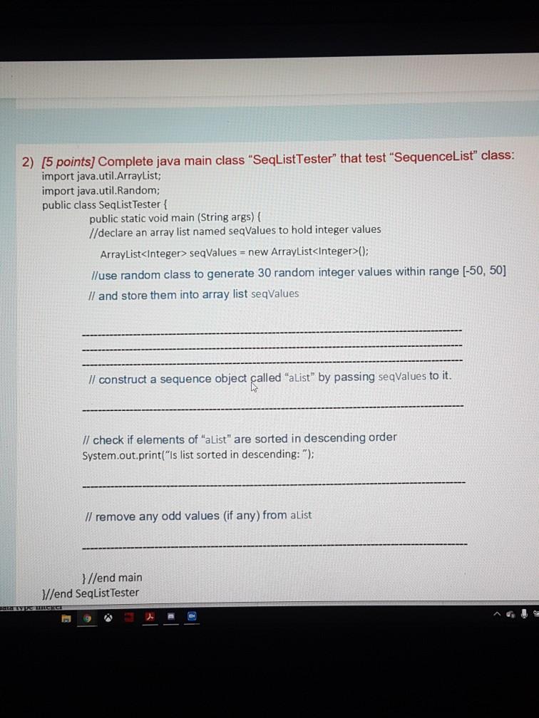 Solved 2 5 Points Complete Java Main Class Seqlist