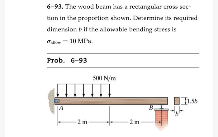 Solved 6-93. The wood beam has a rectangular cross section | Chegg.com