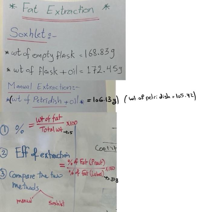 * wt of flask +oil =172.45 g Manual Extraction:- *(wt | Chegg.com