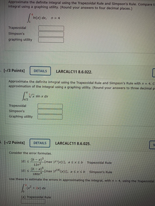 Solved Approximate the definite integral using the | Chegg.com