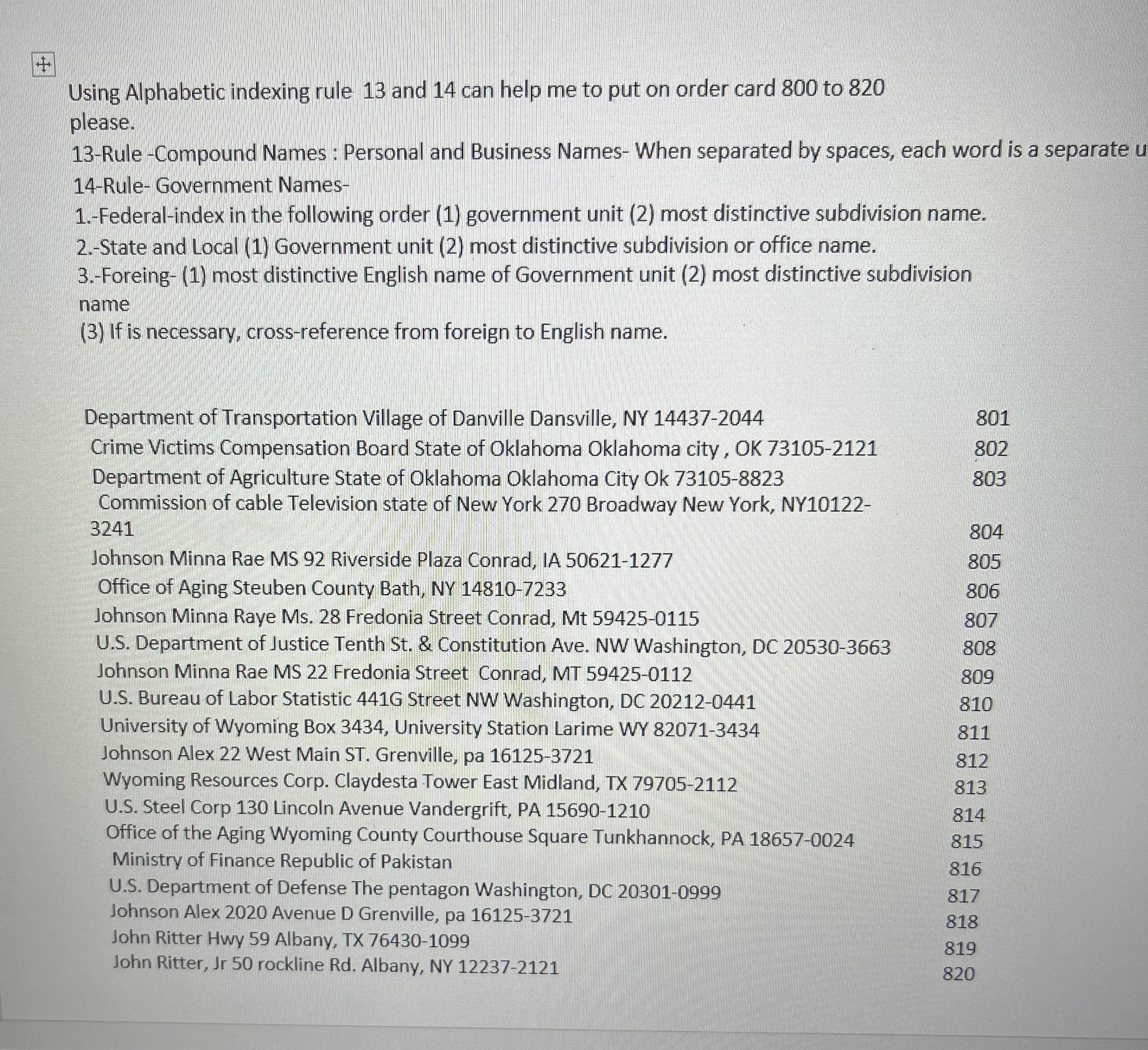 Solved Using Alphabetic indexing rule 13 ﻿and 14 ﻿can help | Chegg.com