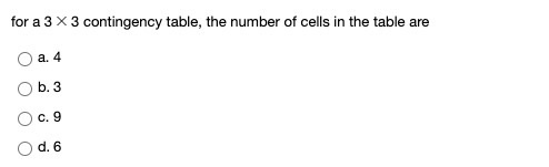 Solved for a 3 X 3 contingency table, the number of cells in | Chegg.com