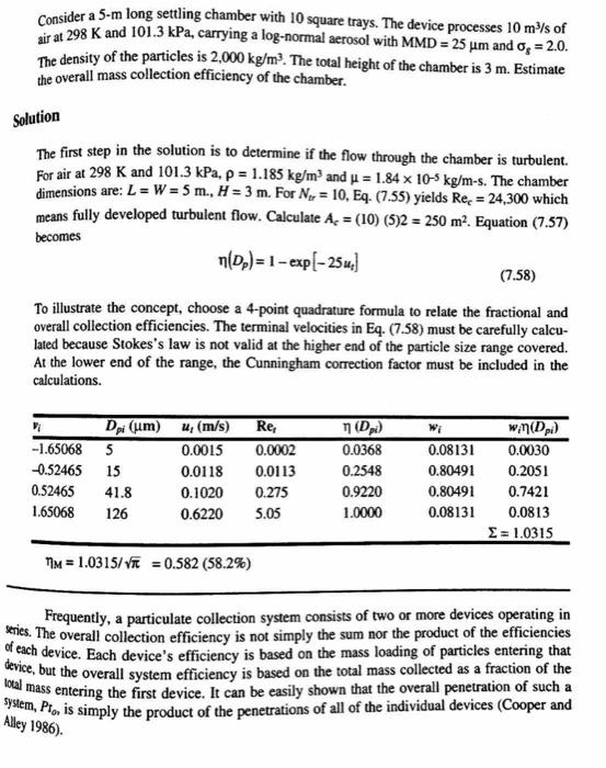 Solved Example 7.5 Overall Mass Collection Efficiency of | Chegg.com