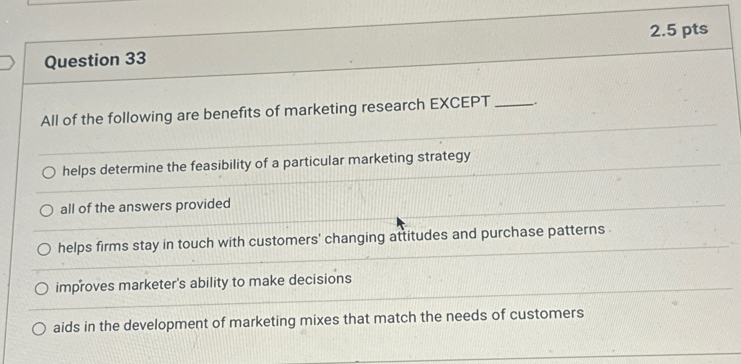 Solved Question 332.5 ptsAll of the following are benefits | Chegg.com Solved Question 332.5 ptsAll of the following are benefits | Chegg.com