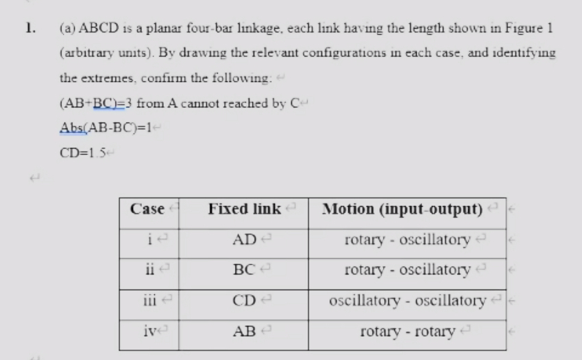 Solved (a) ﻿ABCD is a planar four-bar linkage, each link | Chegg.com