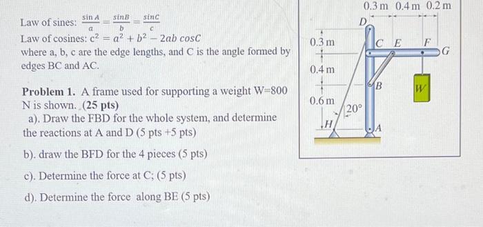 Solved Law of sines:asinA=bsinB=csinC Law of cosines: | Chegg.com