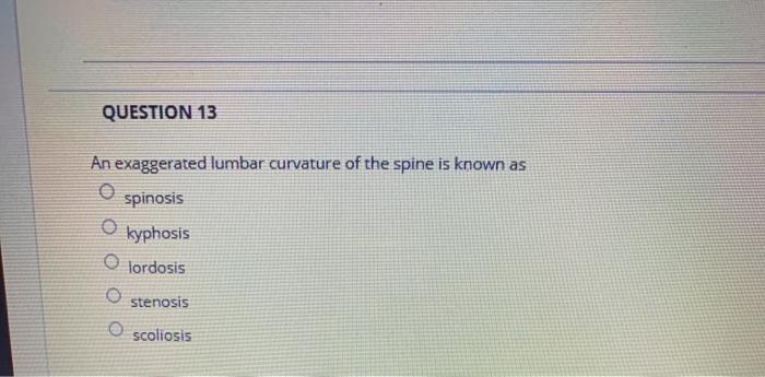 Solved QUESTION 13 An exaggerated lumbar curvature of the | Chegg.com