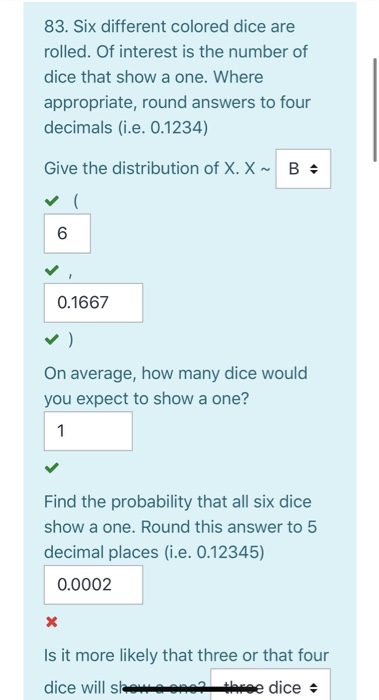 Solved 83. Six different colored dice are rolled. Of | Chegg.com