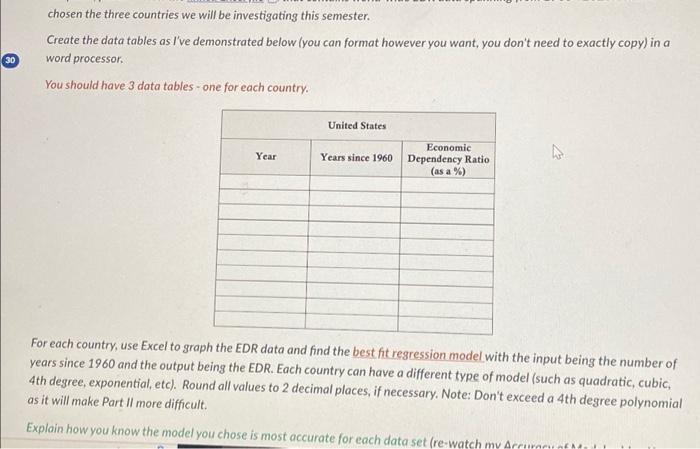 30 chosen the three countries we will be | Chegg.com