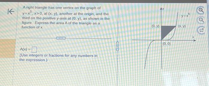 Solved A right triangle has one vertex on the graph of | Chegg.com