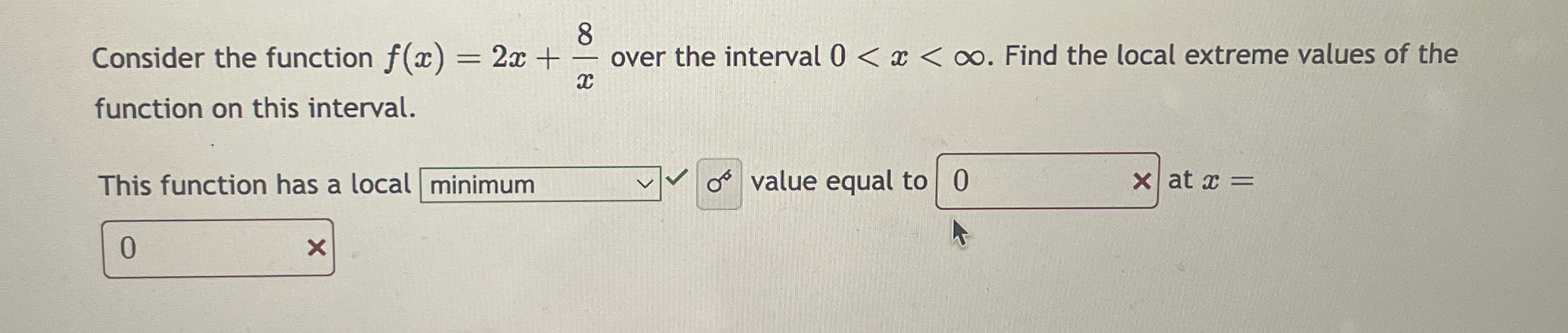 Solved Consider the function f(x)=2x+8x ﻿over the interval | Chegg.com