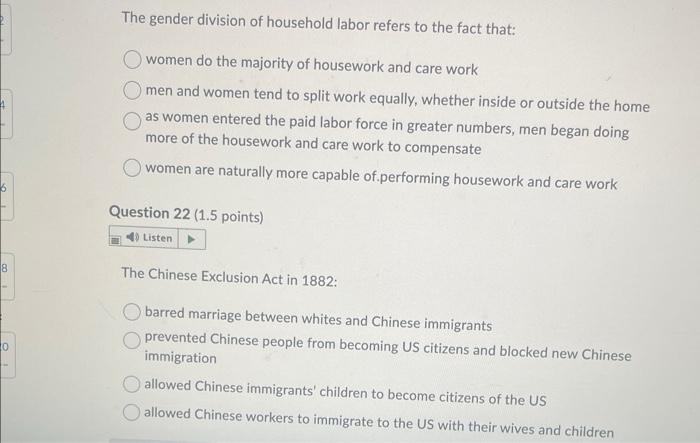 The gender division of household labor refers to the | Chegg.com