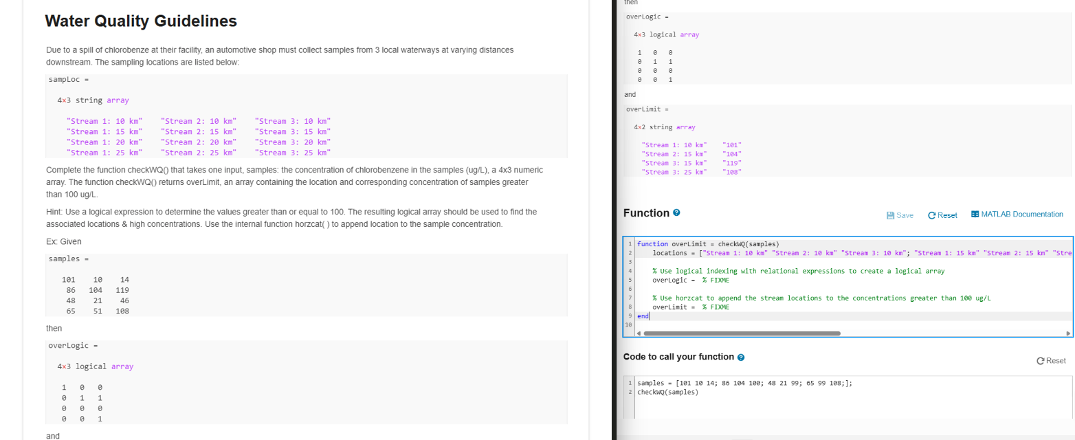 Solved ``` 1 ﻿function overLimit = ﻿checkWQ(samples) | Chegg.com