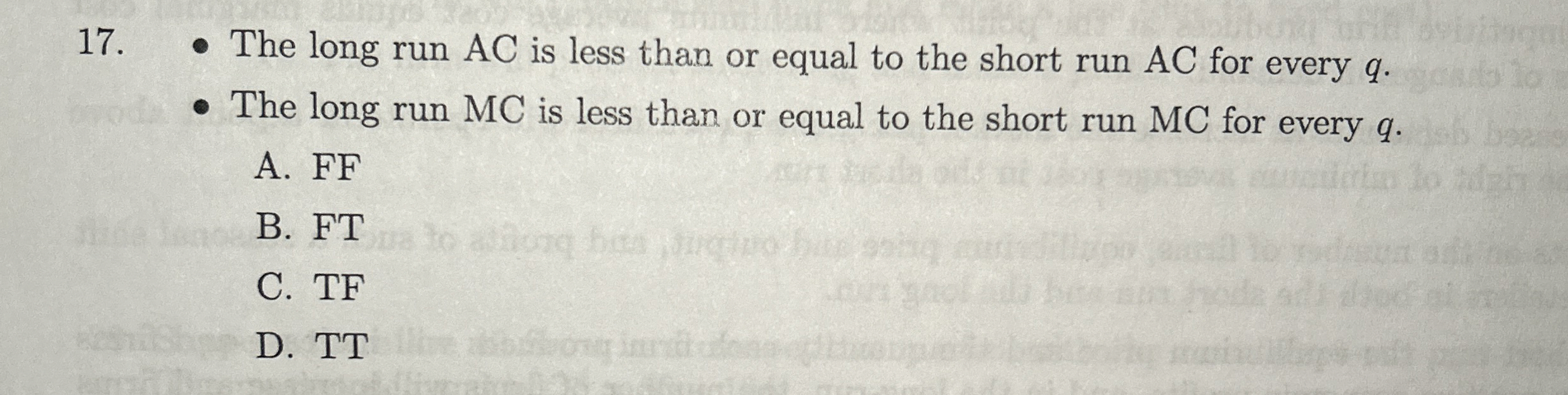 Solved The long run AC ﻿is less than or equal to the short | Chegg.com