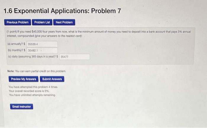 Solved 1.6 Exponential Applications: Problem 7 Previous | Chegg.com