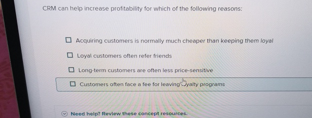 Solved CRM can help increase profitability for which of the | Chegg.com