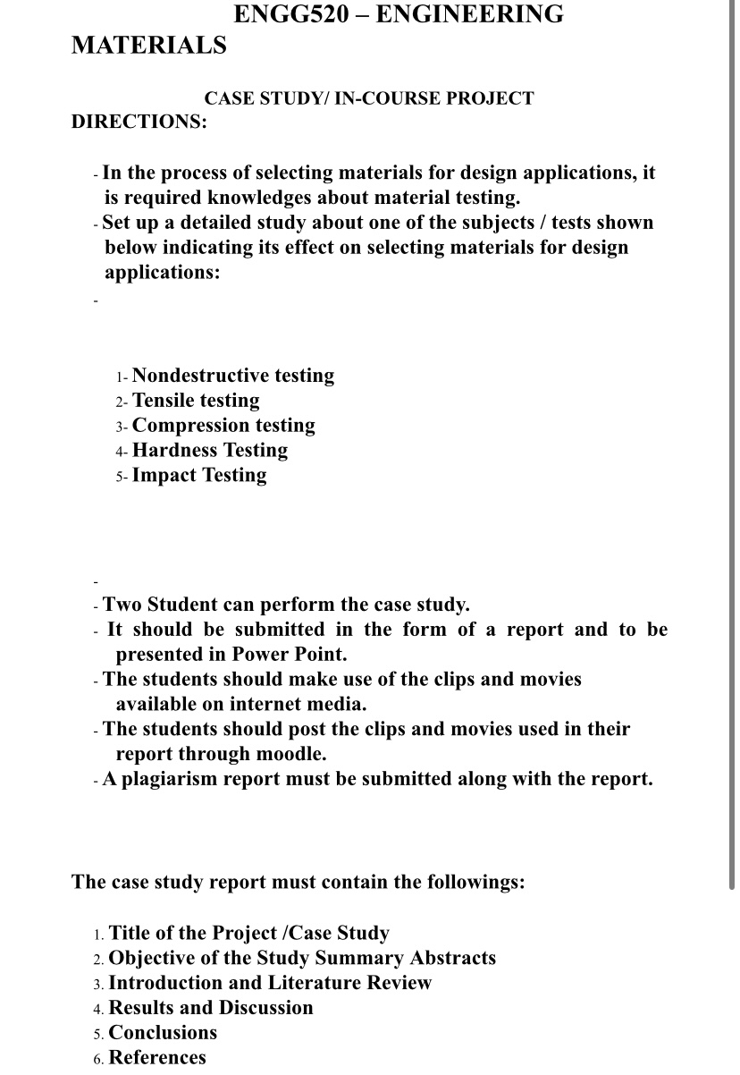 Solved ENGG520 - ﻿ENGINEERINGMATERIALSCASE STUDY/ ﻿IN-COURSE | Chegg.com