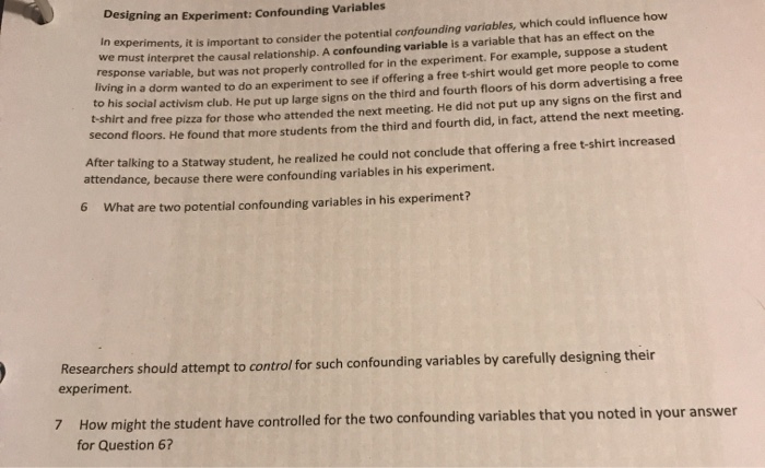 Designing An Experiment Confounding Variables