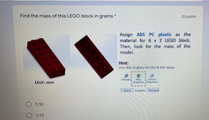 Solved Find the mass of this LEGO block in grams 20 points | Chegg.com