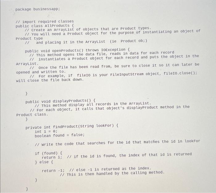 Solved package businessapp;package businessapp; 11 import | Chegg.com