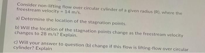 Solved Consider non-lifting flow over circular cylinder of a | Chegg.com