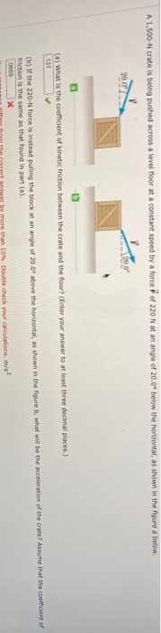 Solved A 1,500-N crate is being pushed across a level floor | Chegg.com