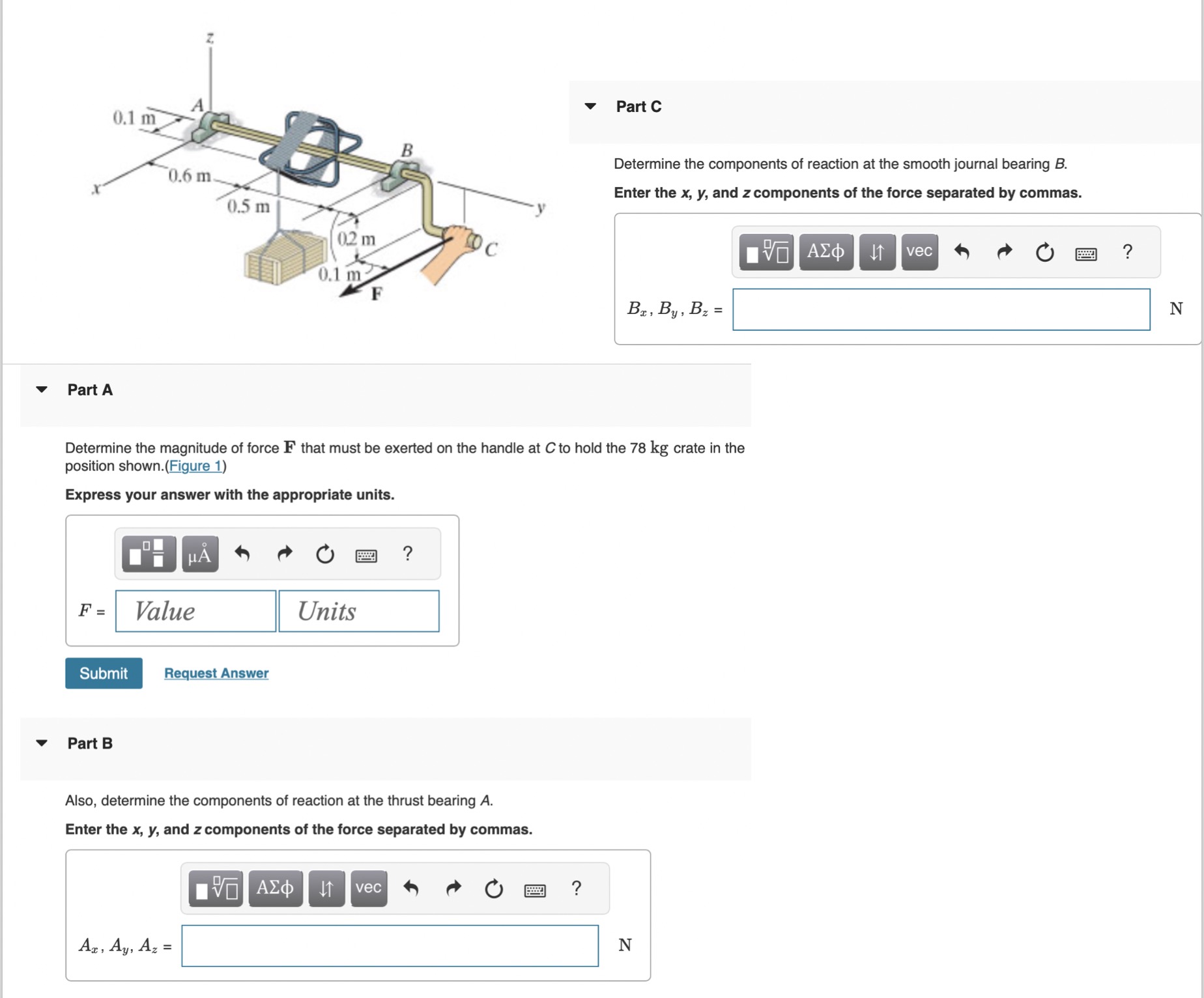 Solved Part CDetermine the components of ﻿reaction at ﻿the | Chegg.com