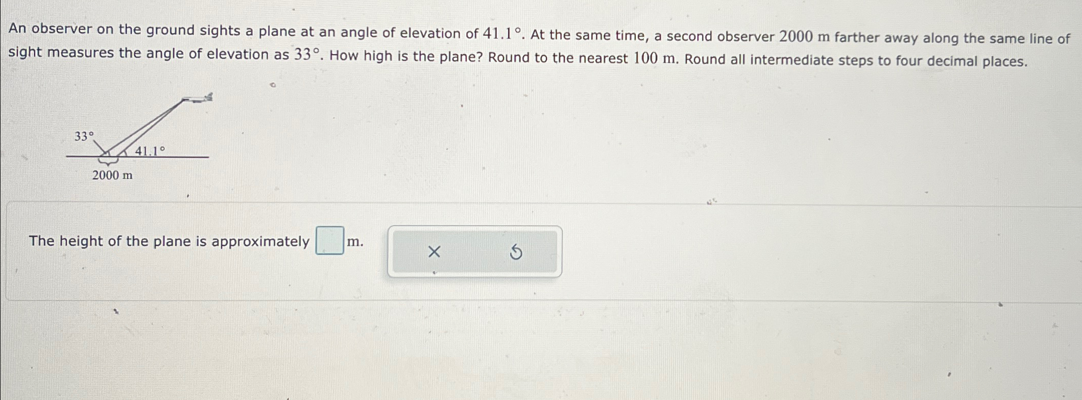 Solved An observer on the ground sights a plane at an angle | Chegg.com