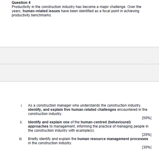 Solved Question 4Productivity in the construction industry | Chegg.com