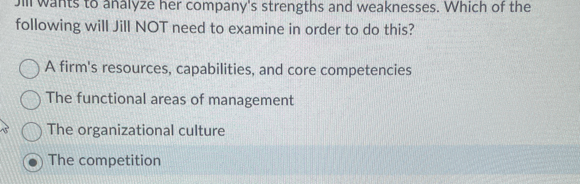 Jil wants to analyze her company's strengths and | Chegg.com