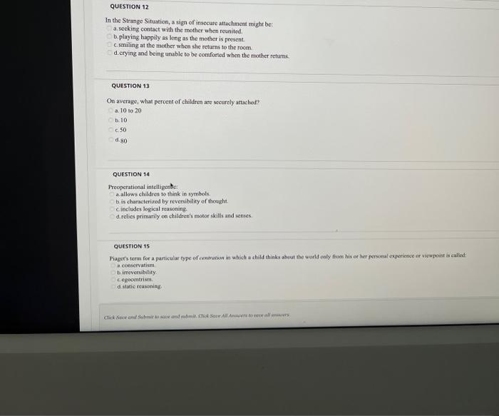 Solved In the Strange Situation, a sign of insecure | Chegg.com