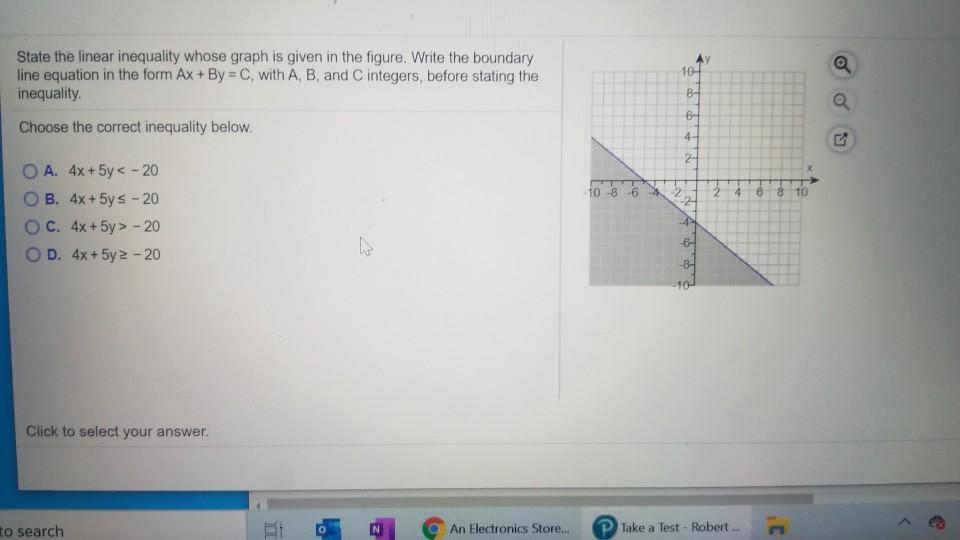 Solved 104 a State the linear inequality whose graph is | Chegg.com