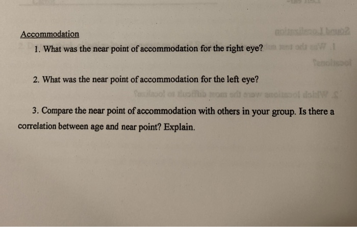 Accommodation 1. What was the near point of | Chegg.com