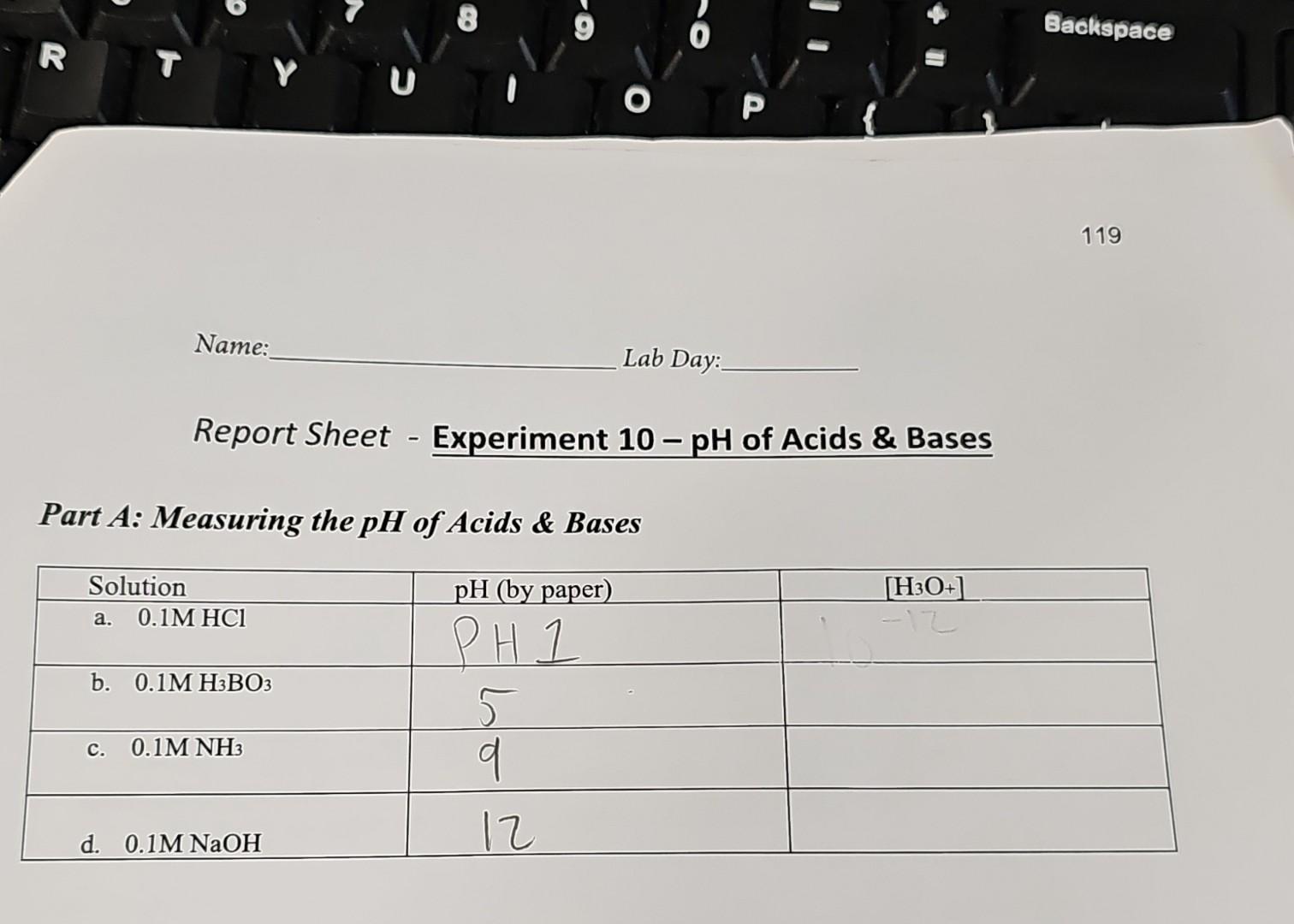 Solved Report Sheet - Experiment 10-pH of Acids \& Bases | Chegg.com