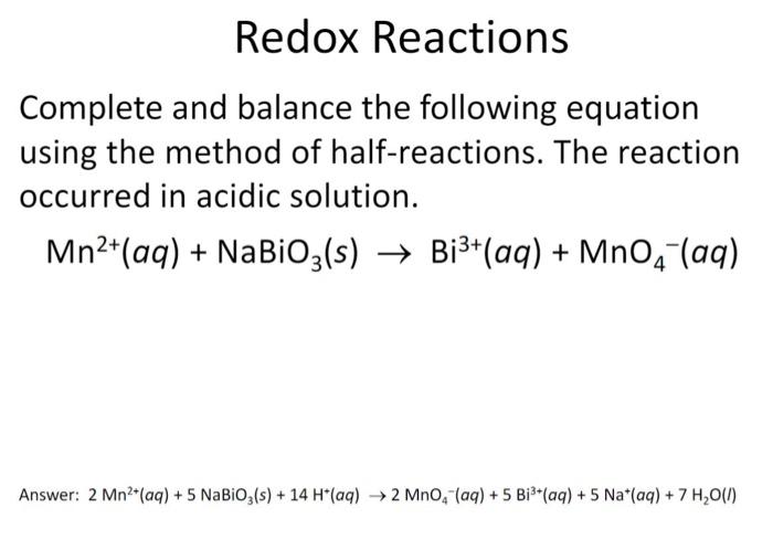 Solved Redox Reactions Complete and balance the following | Chegg.com