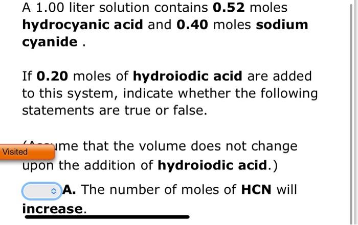 Solved A 1.00 liter solution contains 0.52 moles A | Chegg.com