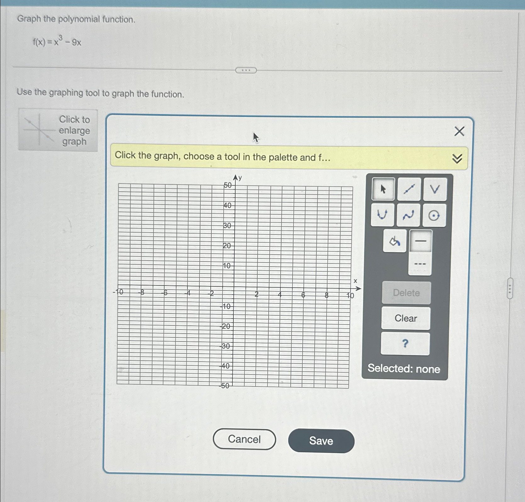 Solved Graph the polynomial function.f(x)=x3-9xUse the | Chegg.com