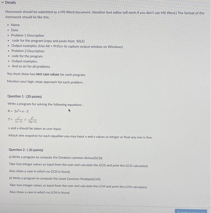 Solved Homework should be submitted as a MS Word document. | Chegg.com