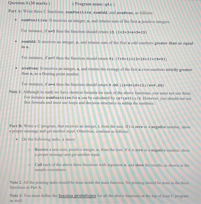 Solved Question 4 (30 marks) (Program name: q4.c) Part A: | Chegg.com