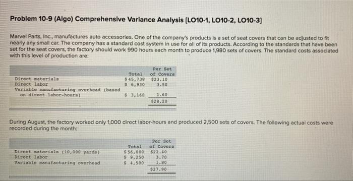 Solved Problem 10-9 (Algo) Comprehensive Variance Analysis | Chegg.com