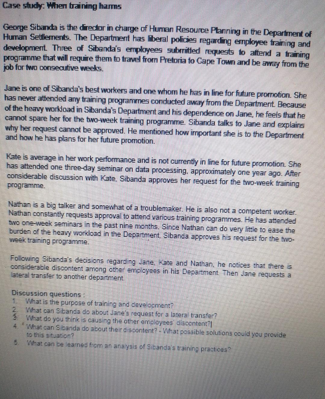 Case streff Wien training hams George Sibanda is the | Chegg.com