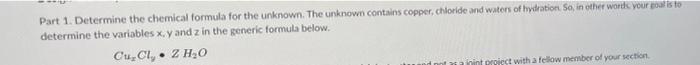 Solved Part 1. Determine the chemical formula for the | Chegg.com