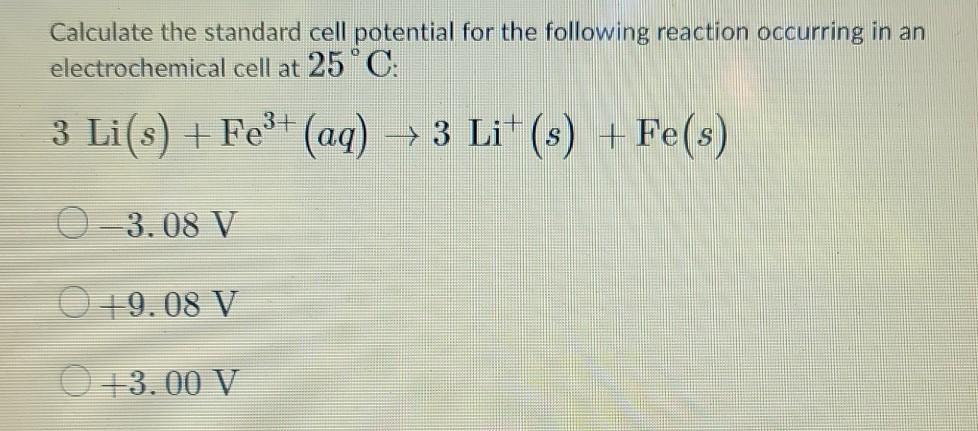 Solved Calculate the standard cell potential for the | Chegg.com