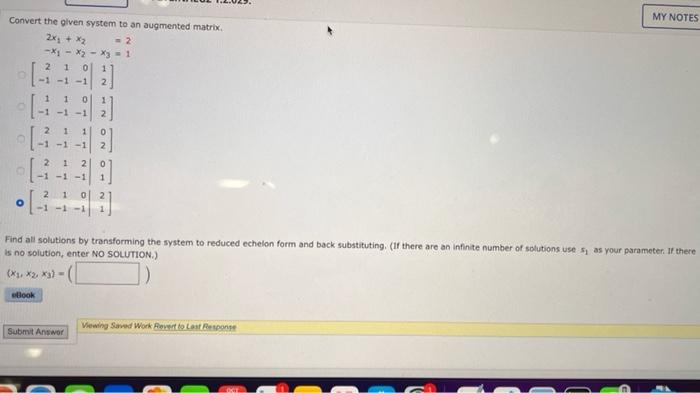 Solved Convert the given system to an augmented matrix; | Chegg.com