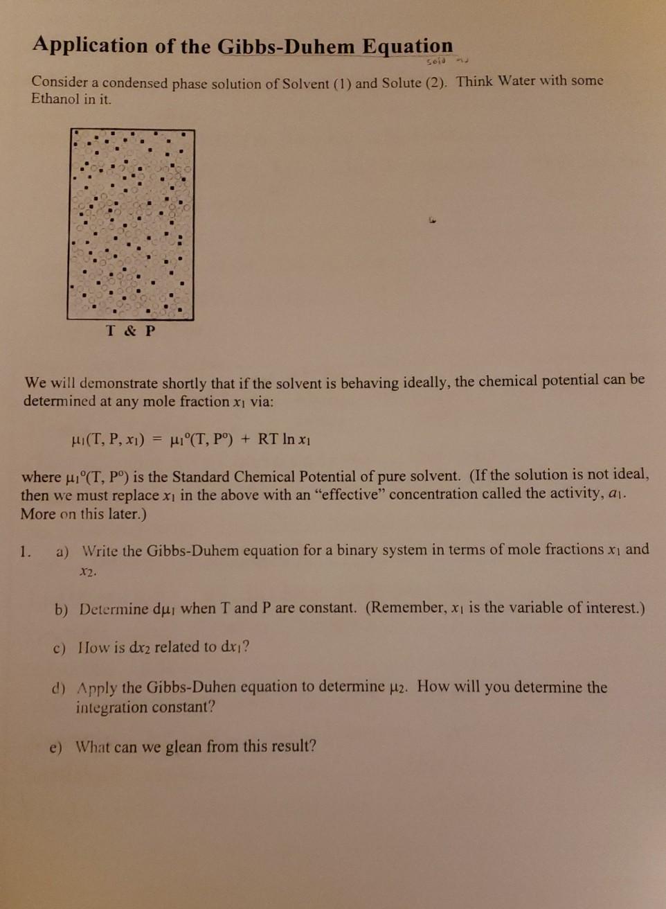 Solved Solo Application of the Gibbs-Duhem Equation Consider | Chegg.com