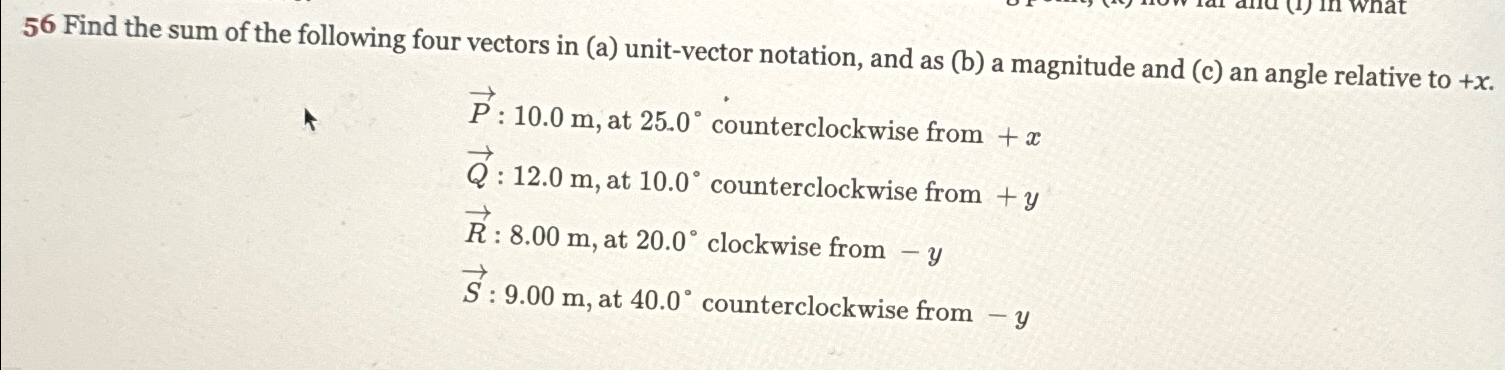 Solved 56 ﻿Find the sum of the following four vectors in (a) | Chegg.com