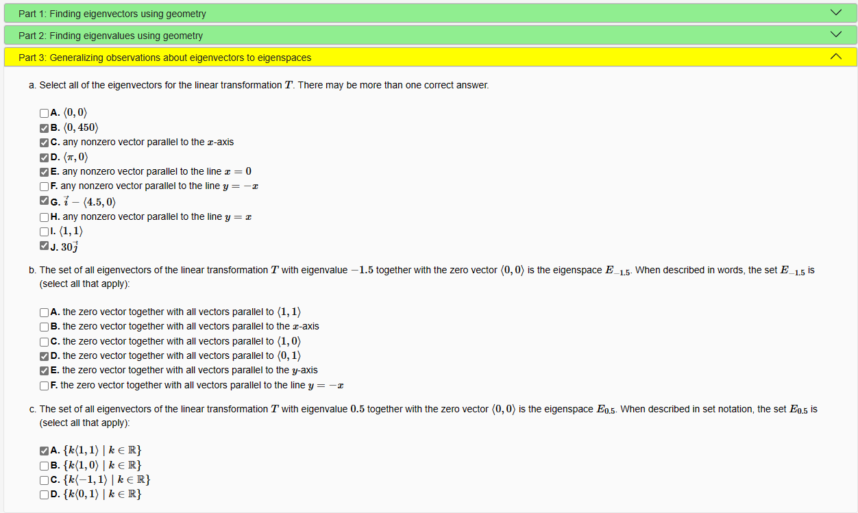 Part 3: Generalizing observations about eigenvectors | Chegg.com