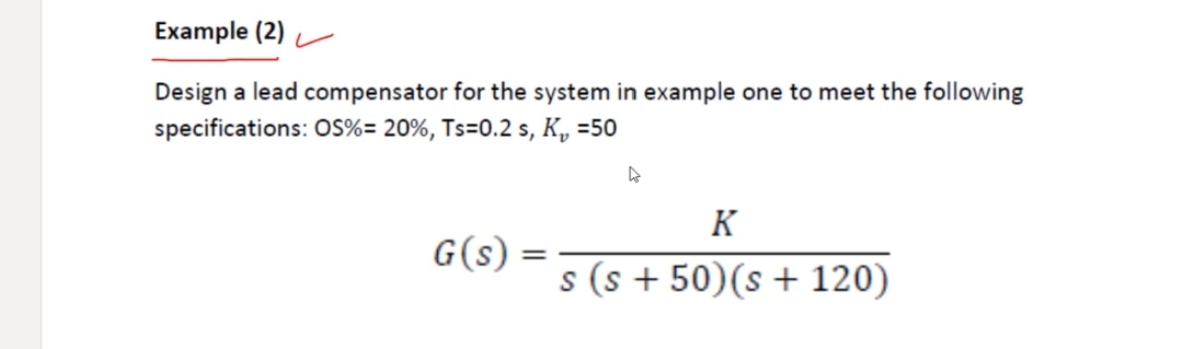 Solved Example (2)Design a lead compensator for the system | Chegg.com