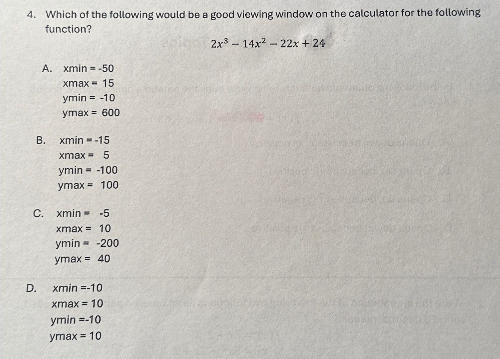 Solved Which of the following would be a good viewing window | Chegg.com